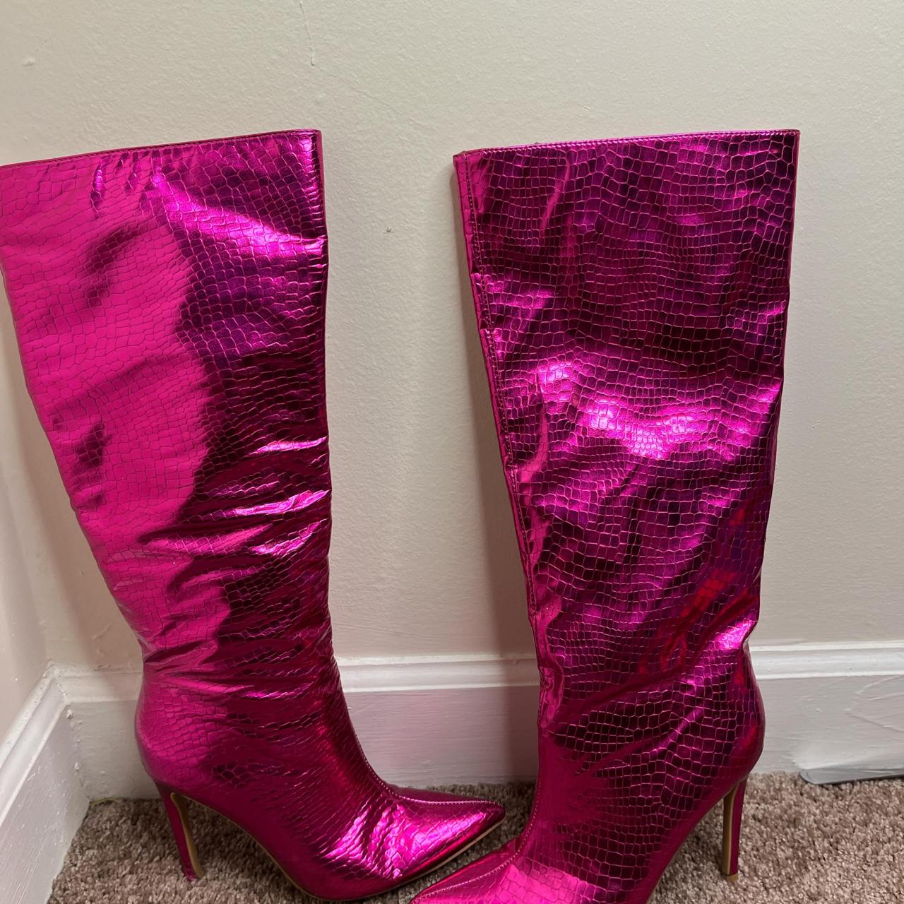 Pink leather boots Some scuffing on the heel *not... - Depop