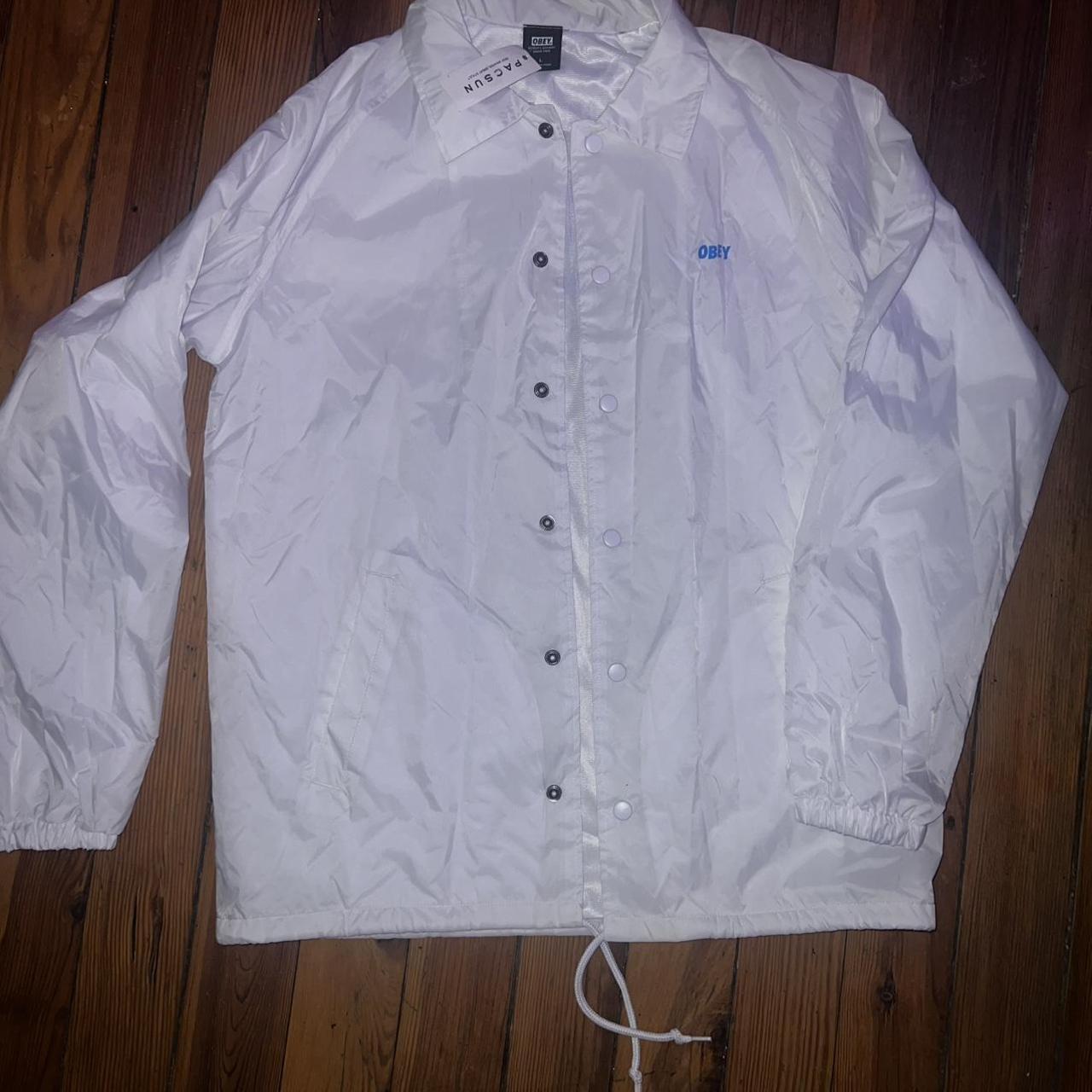 OBEY All white rain jacket🔥 Men’s size large Brand... | Depop