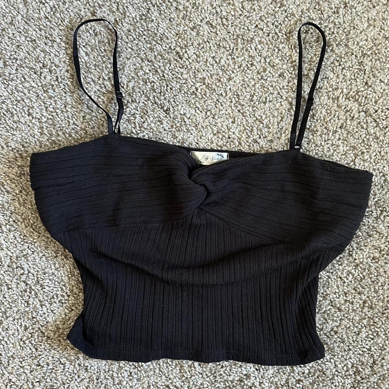 black crop top with design on the front size L og... - Depop