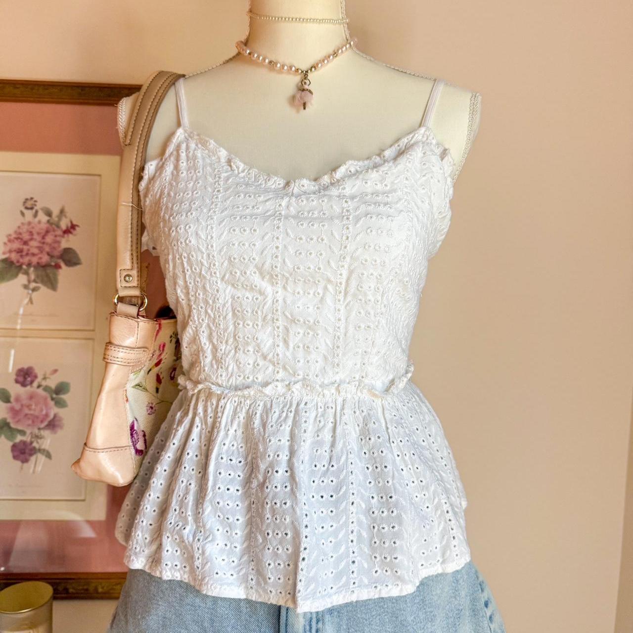 White eyelet baby doll ruffled cami top 🥀sim and sam... | Depop