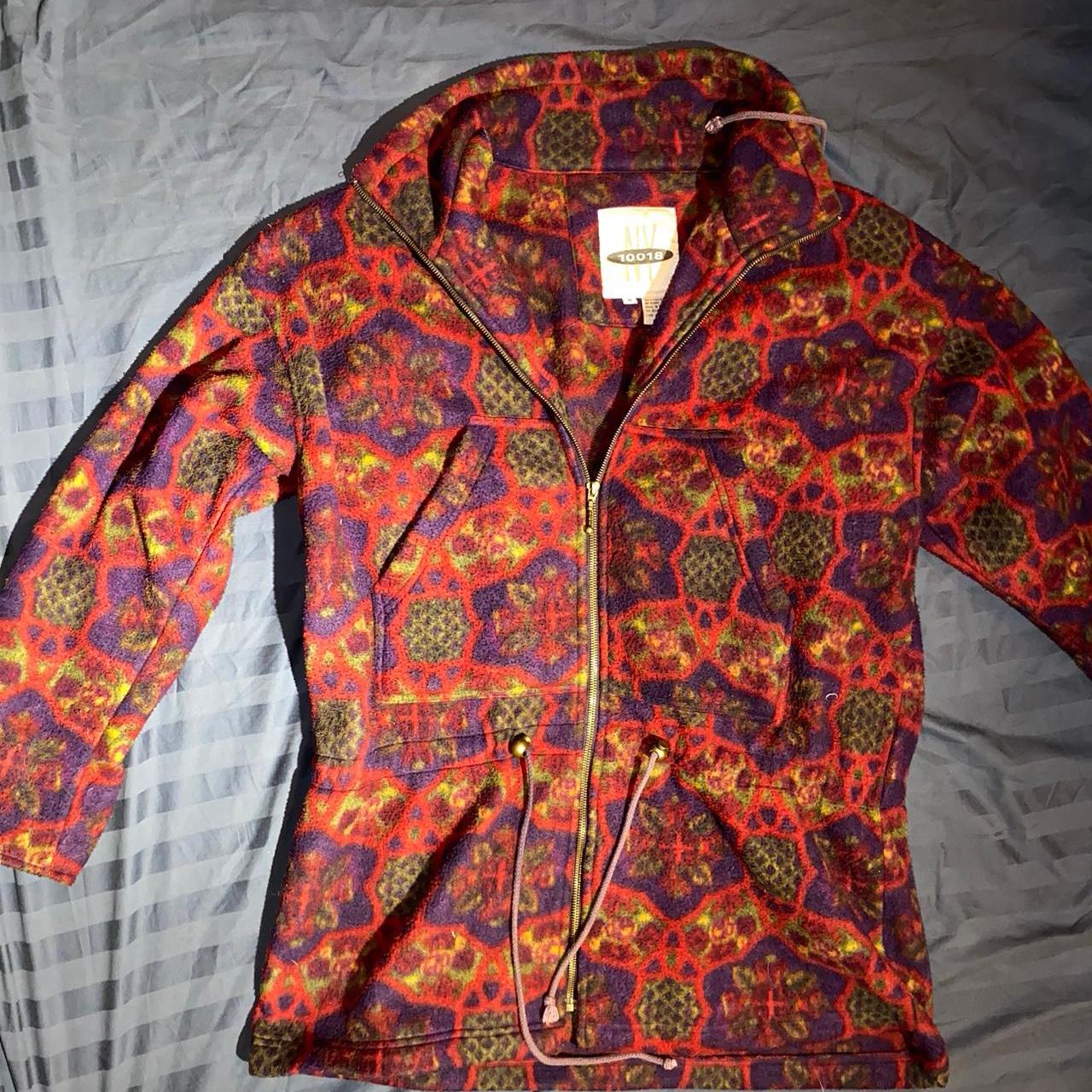 Vibrant multi-coloured floral patterned jacket... | Depop