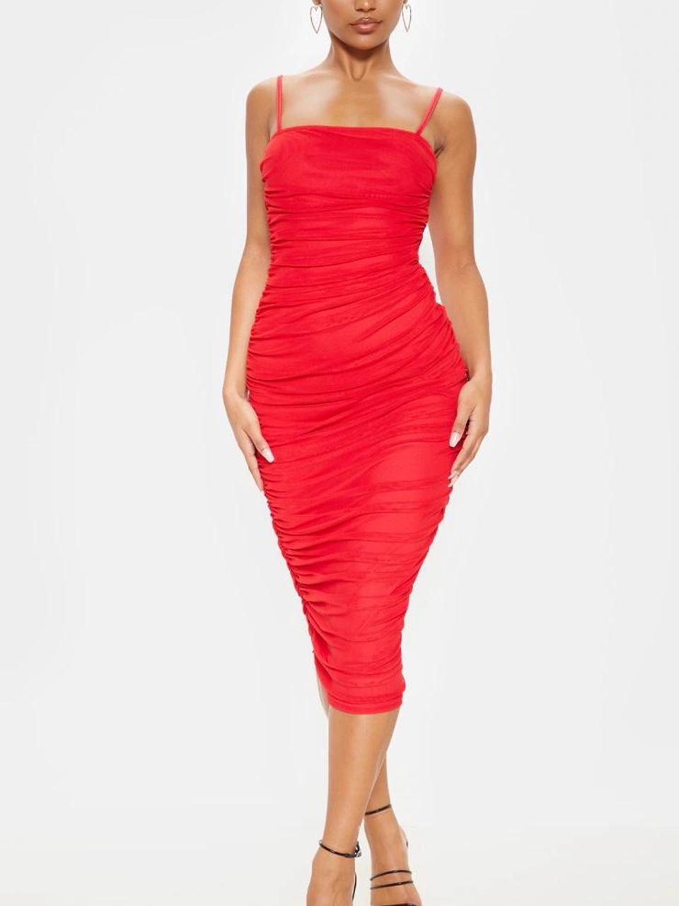 PLT Ruched Red Maxi Dress Never Worn Great for... - Depop