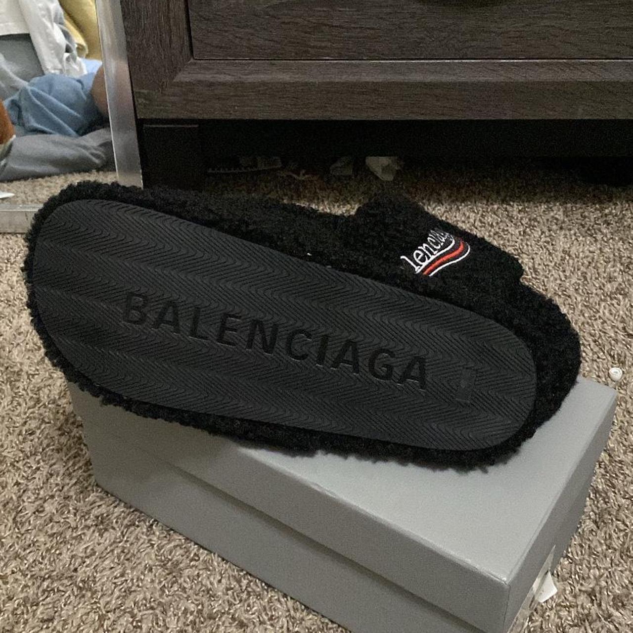 Balenciaga slides, black fluffy/furry slides. RARE... | Depop