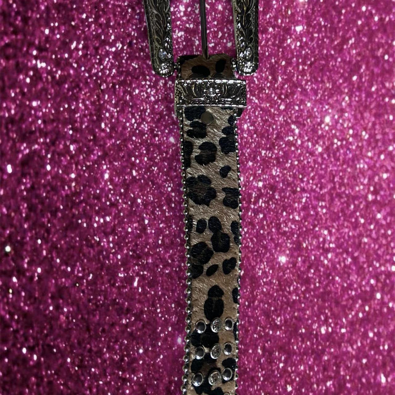 mcbling 2000’s bedazzled leopard print belt never... | Depop