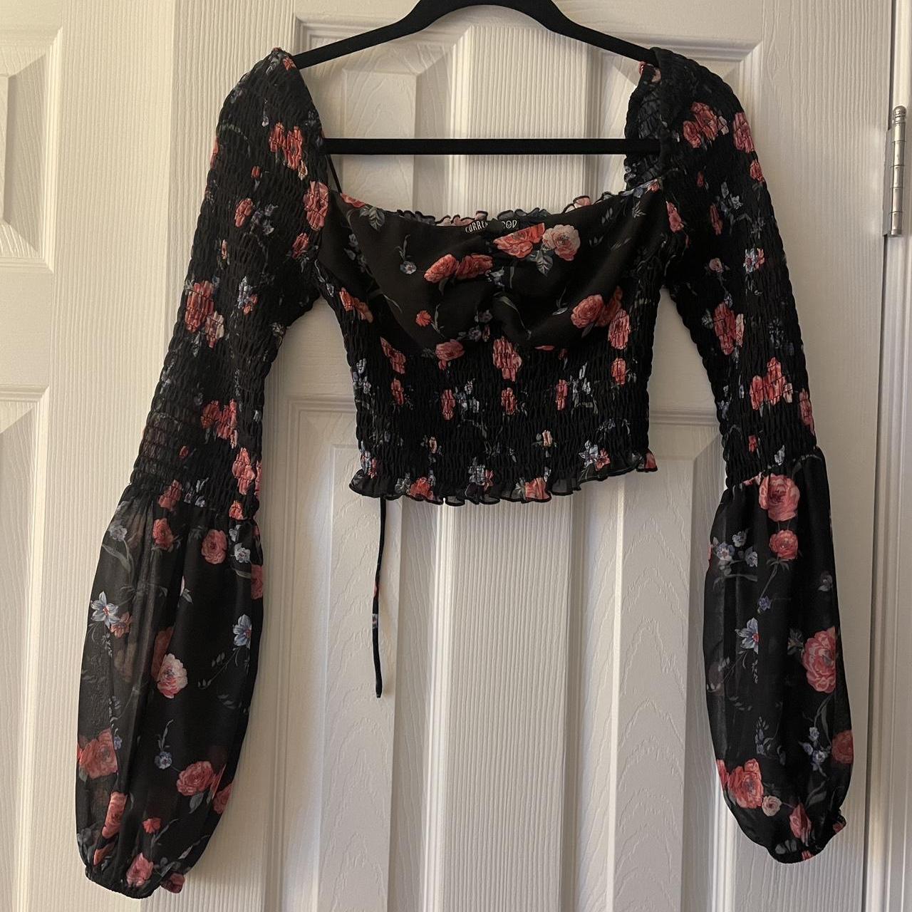 Black floral top - Depop