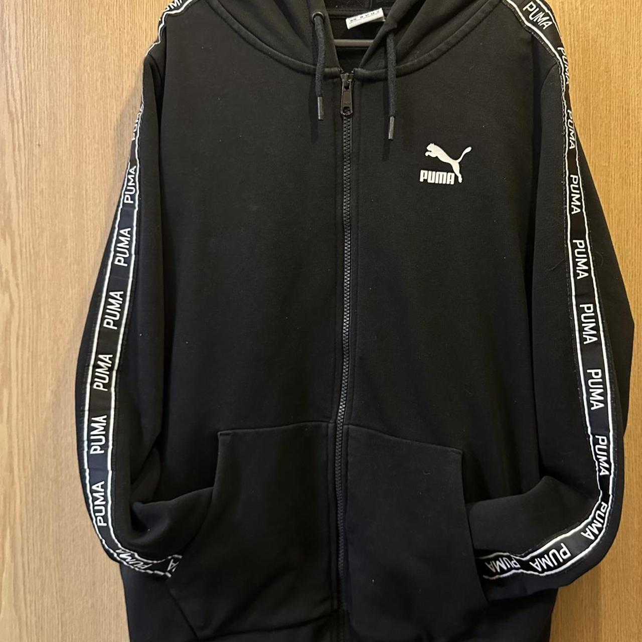 Black Original Puma zip up hoodie with white logo... | Depop