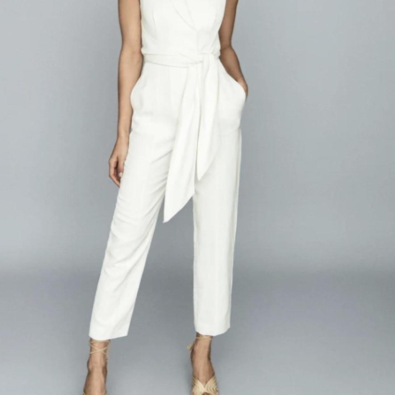 Reiss Romy White Linen jumpsuit. Size 4 Brand new w... - Depop