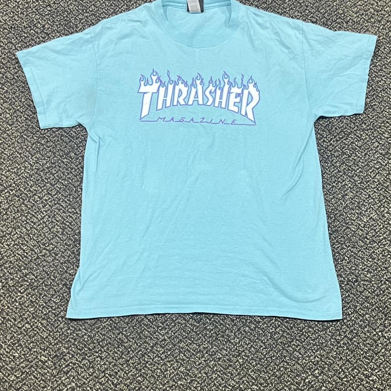 Baby Blue Thrasher Tee Light stain on the Right... | Depop