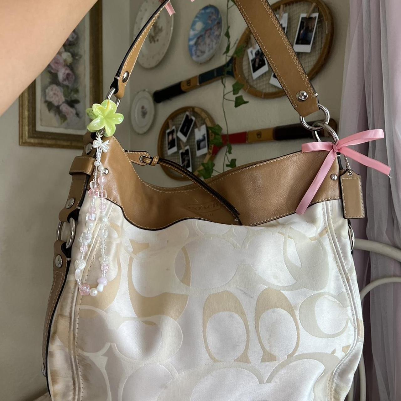 Coach Signature Zoe white n brown Shoulder Hobo Bag... | Depop
