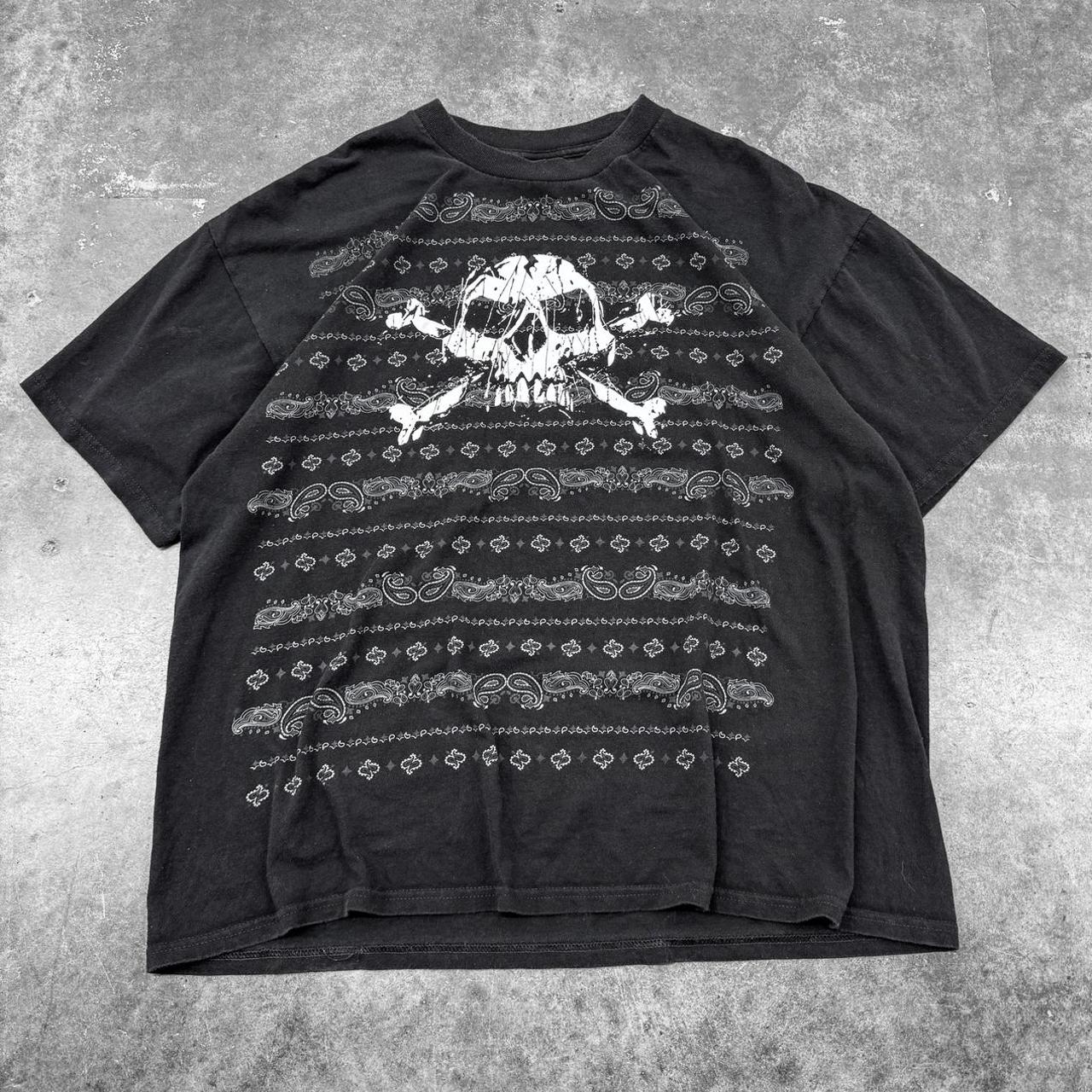 Vintage Y2K Skull Crossbones Bandana Print Emo Goth... | Depop