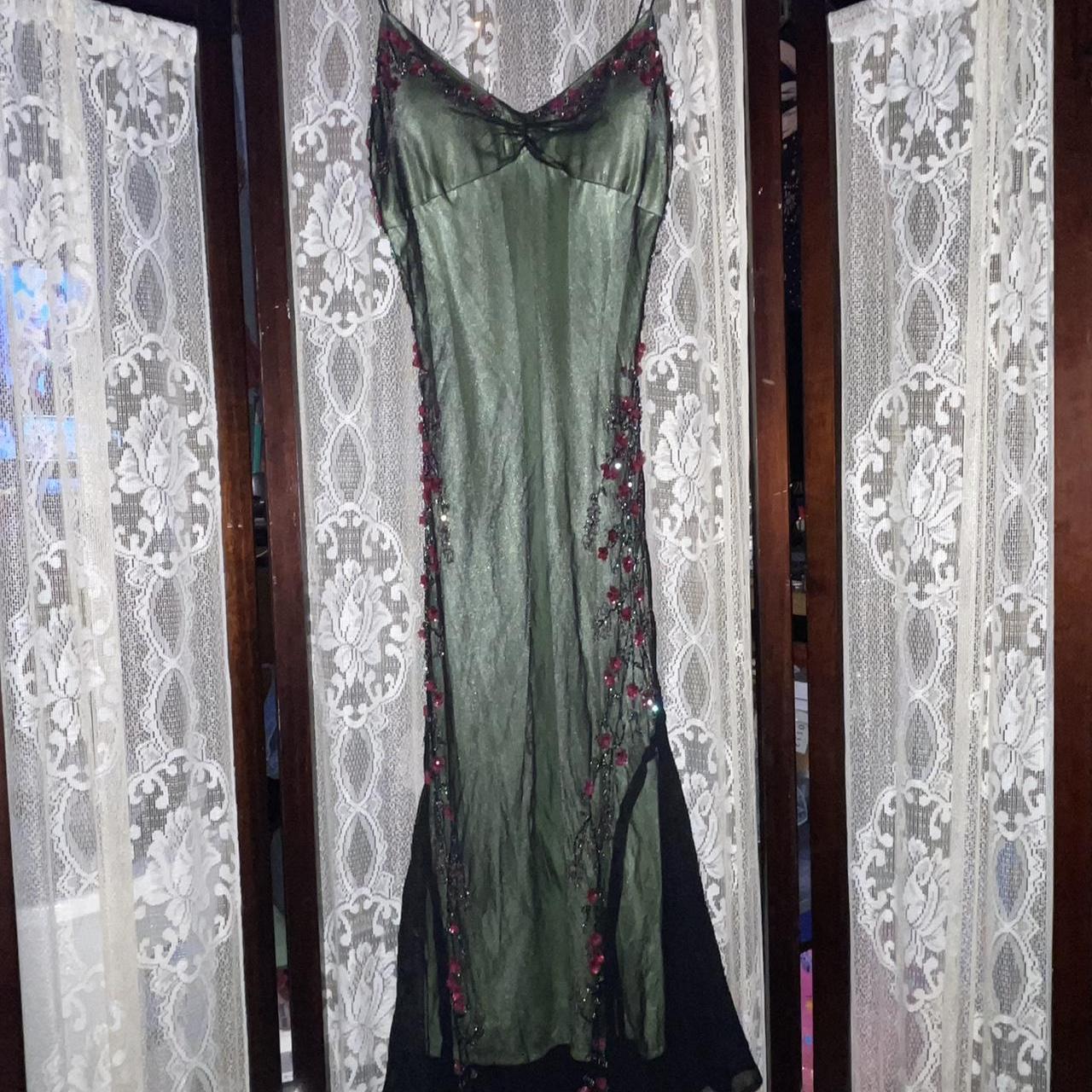 Green and black Jessica Designs dress with beaded... | Depop