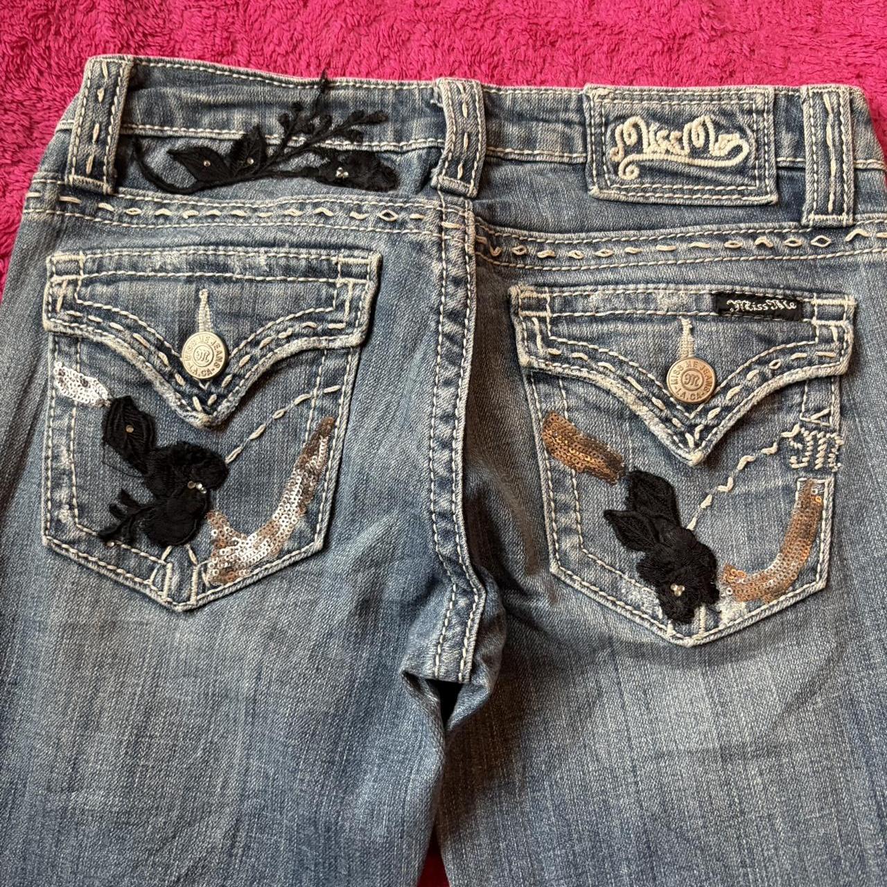 Miss Me black feather sequence Low rise jeans size... | Depop