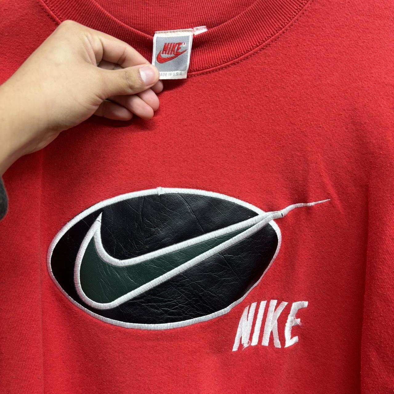 Vintage Nike Crewneck with leather patch ... | Depop