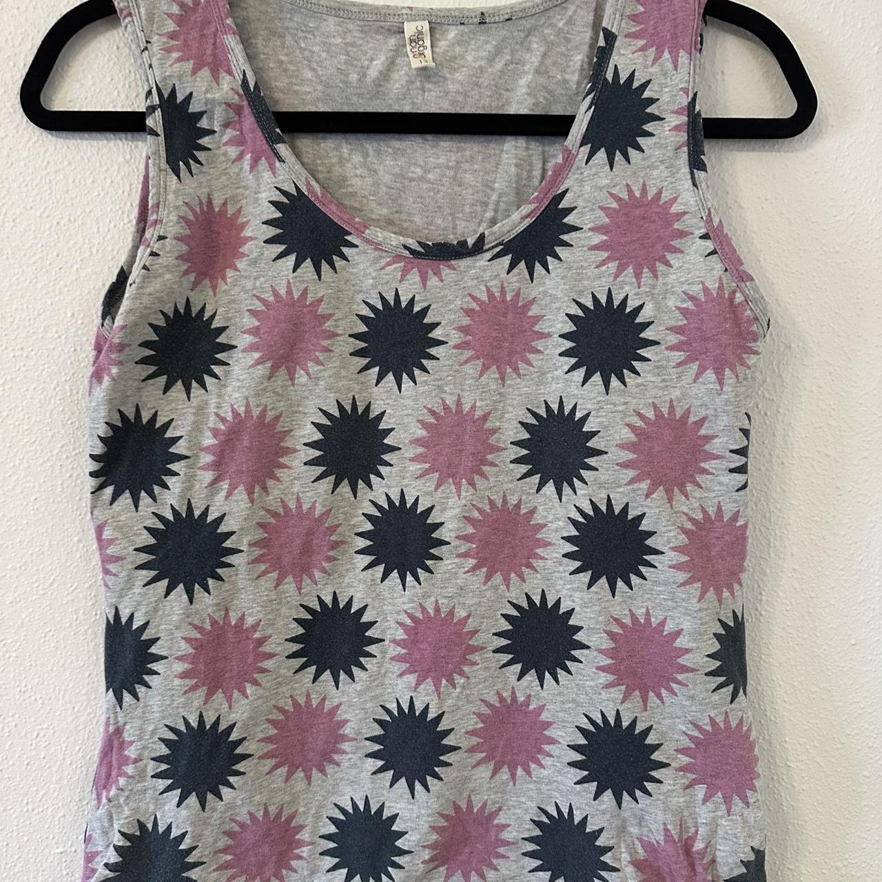 Grey and pink stretch top with sunburst pattern #Gorman | Depop