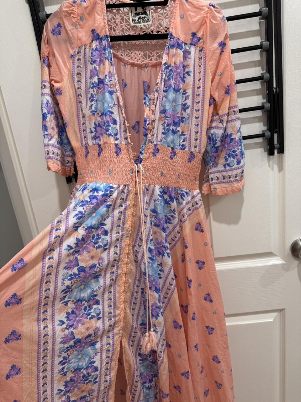 JAASE Pink and blue maxi dress with floral print... - Depop