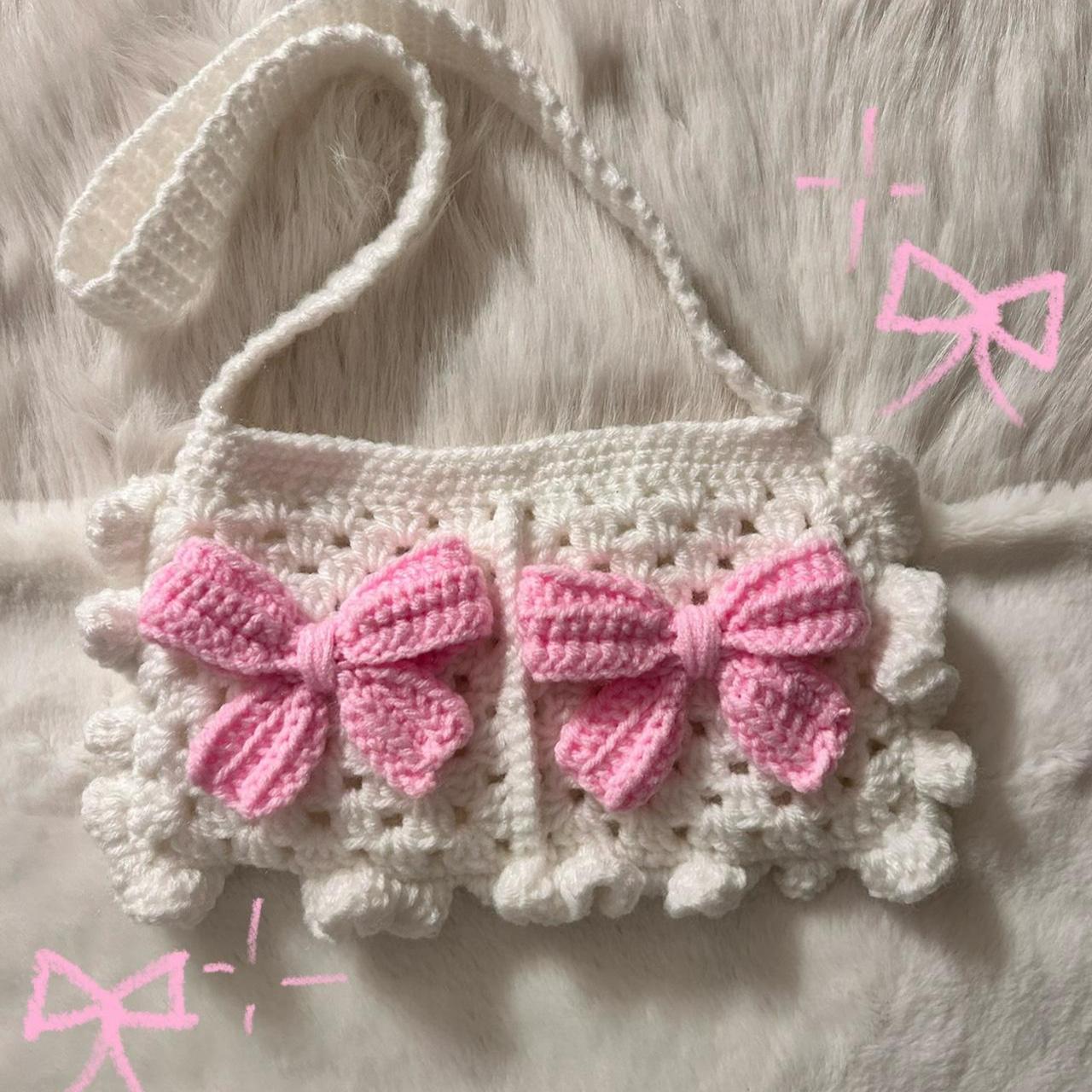 ★彡pink bow bag ☆彡 handmade by me ★彡crochet... | Depop