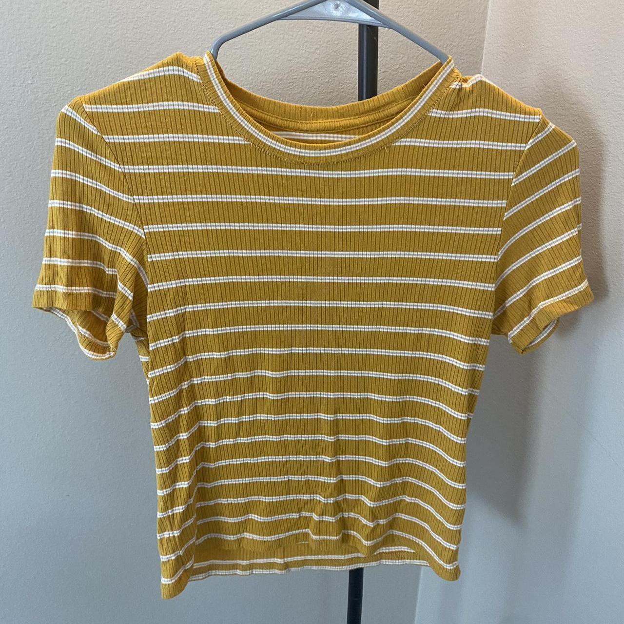 Gold and White Semi-Crop Top from American Eagle.... - Depop