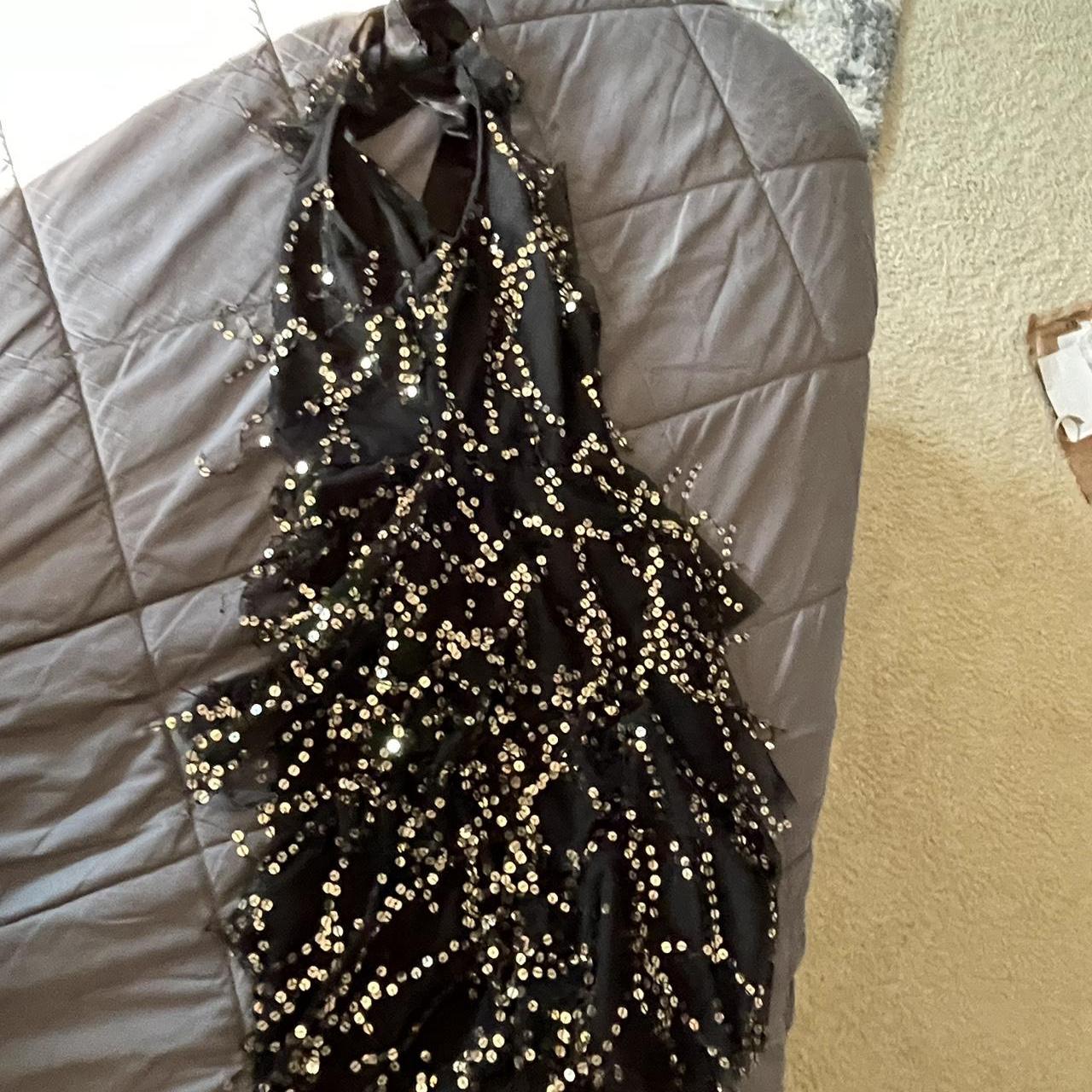 Sequin Cocktail Dress Low Neck Halter Top W Open Back Depop