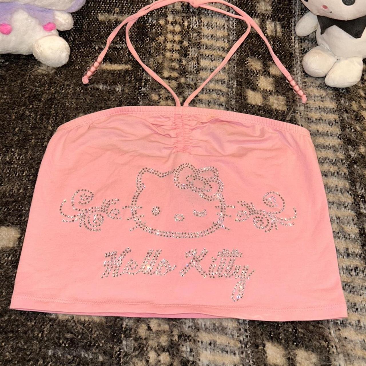 Pink Hello Kitty rhinestone halter top... | Depop