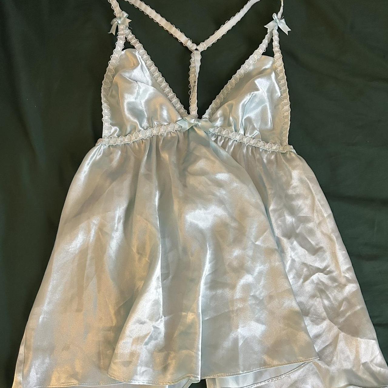 Betsey Johnson baby blue lace babydoll top with... | Depop