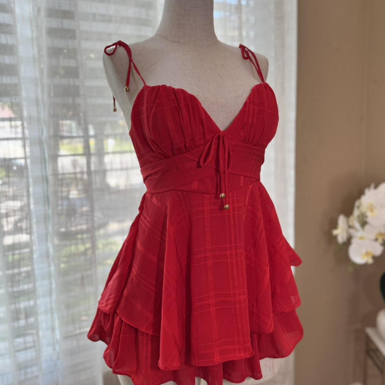 Red Mini Romper/Dress With Bead Detail ⋆˙ Brand... | Depop