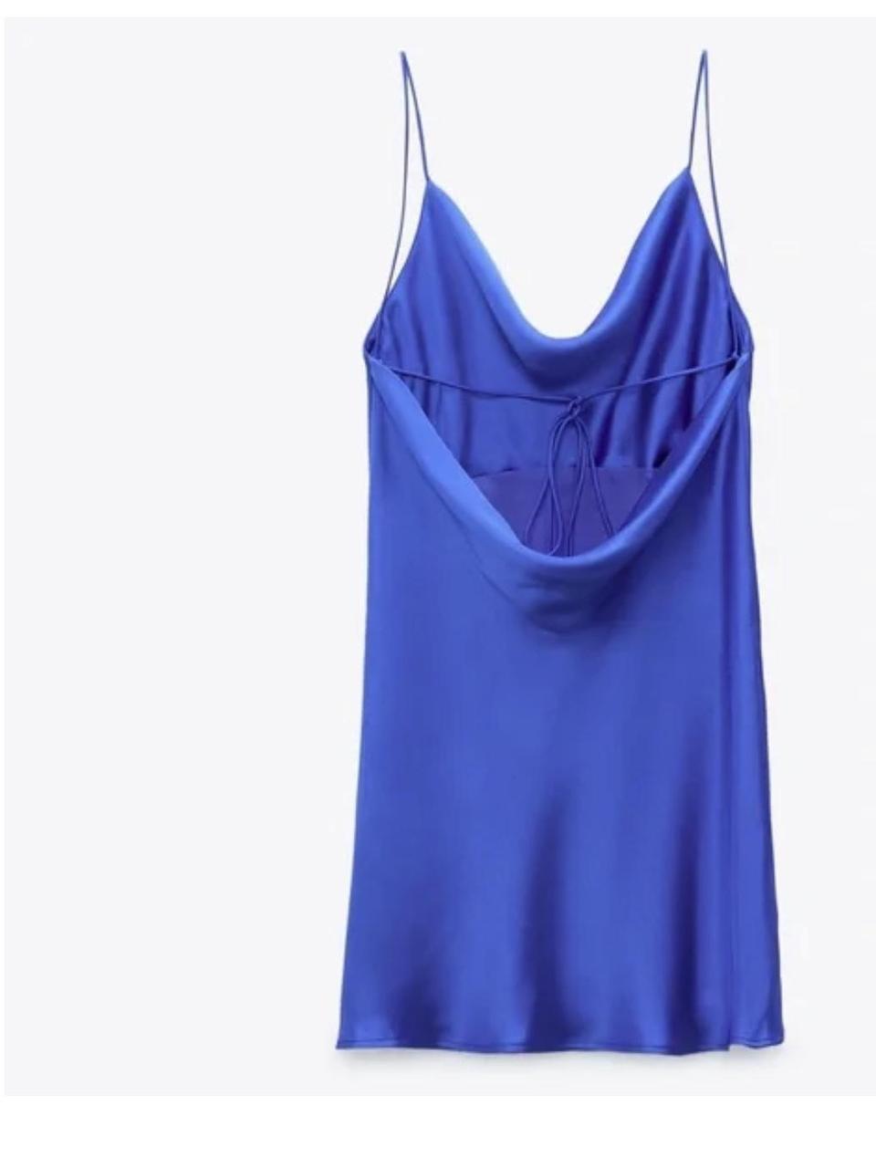 Zara blue satin dress open back Brand new - Depop