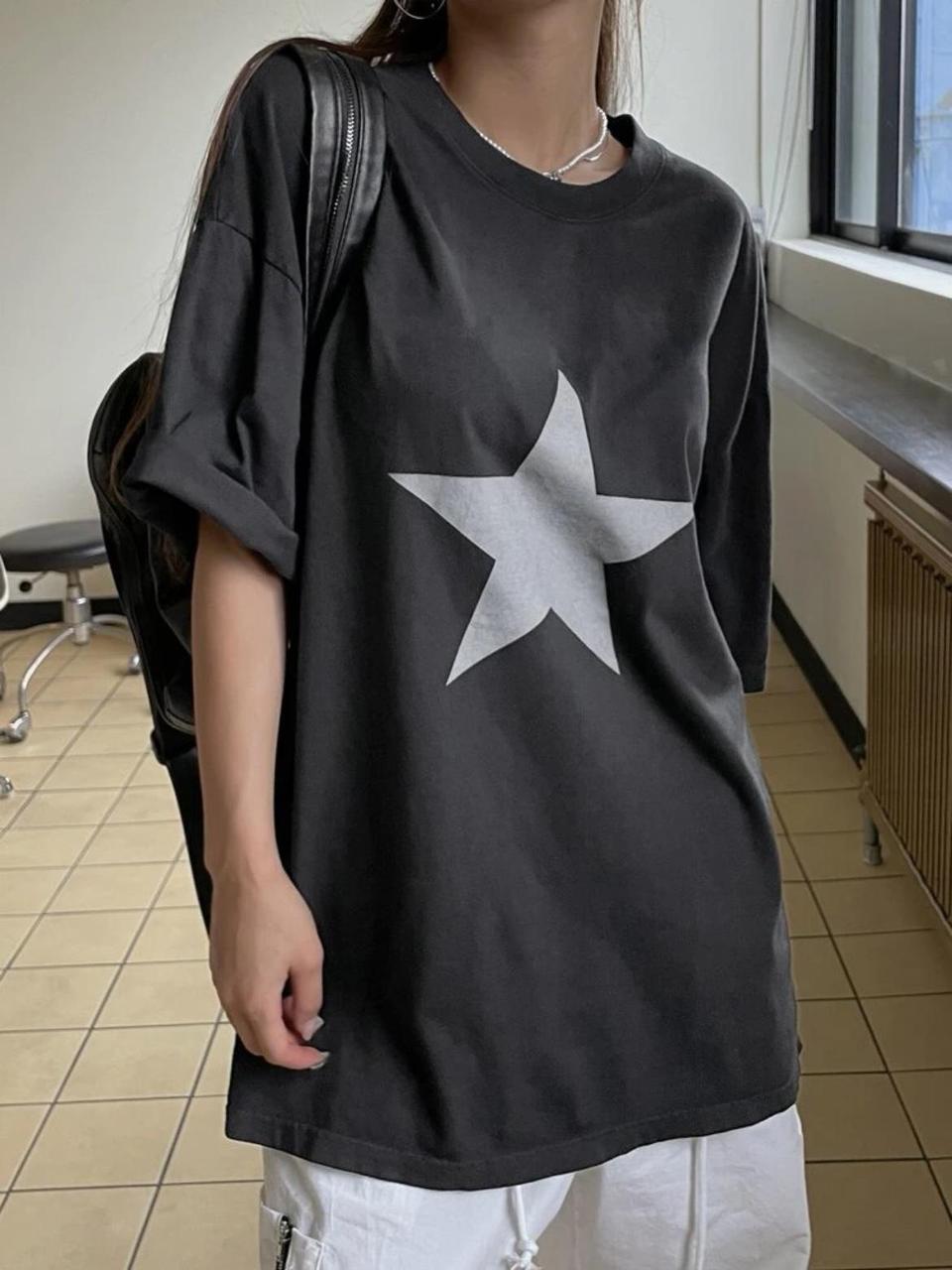 Shein y2k star pattern oversized t-shirt size... - Depop