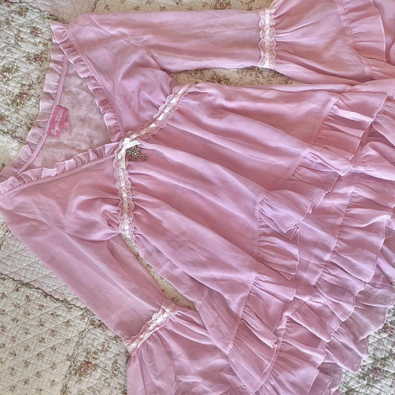 Dollskill pink flare sleeve babydoll dress with... | Depop