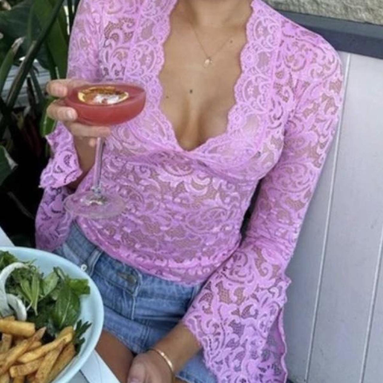 Pink Lace V Neck Long Sleeve Lace Top So Pretty Depop