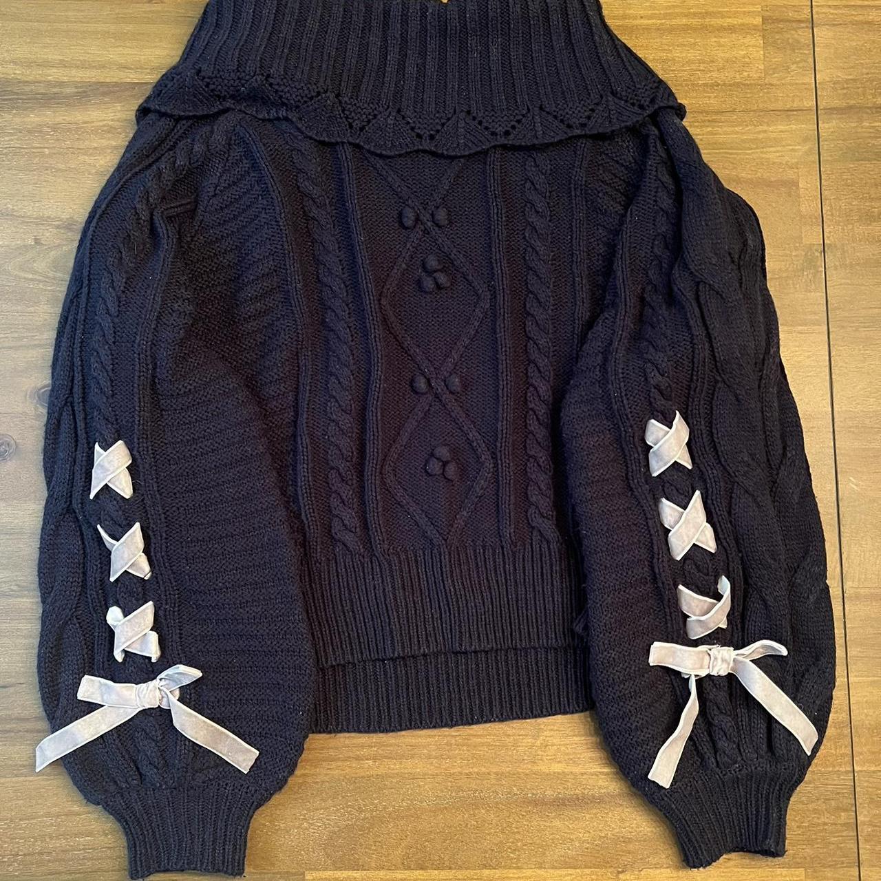 Axes Femme Navy Blue Ribbon Sweater ‧₊˚ grey... - Depop