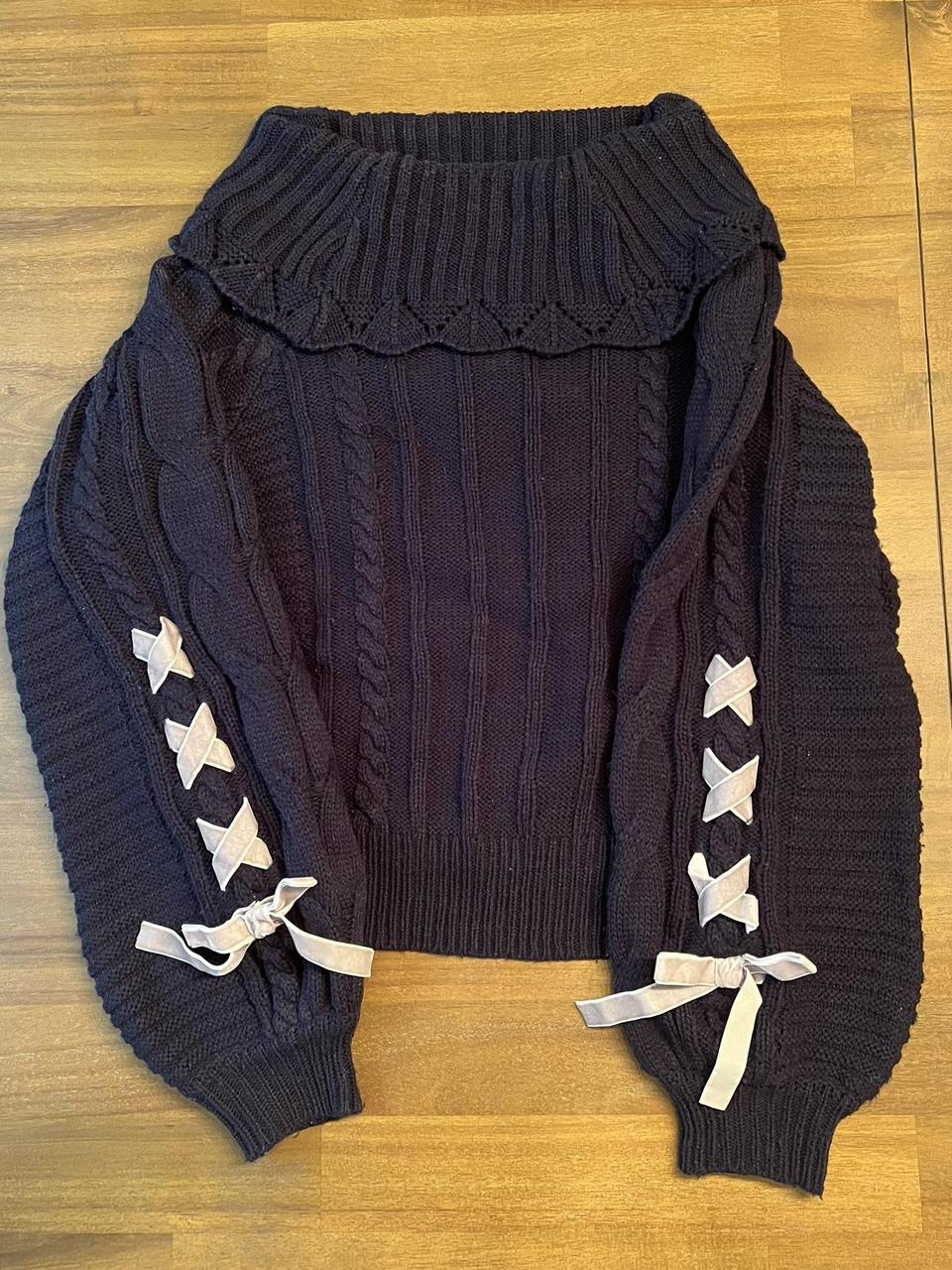 Axes Femme Navy Blue Ribbon Sweater ‧₊˚ grey... - Depop