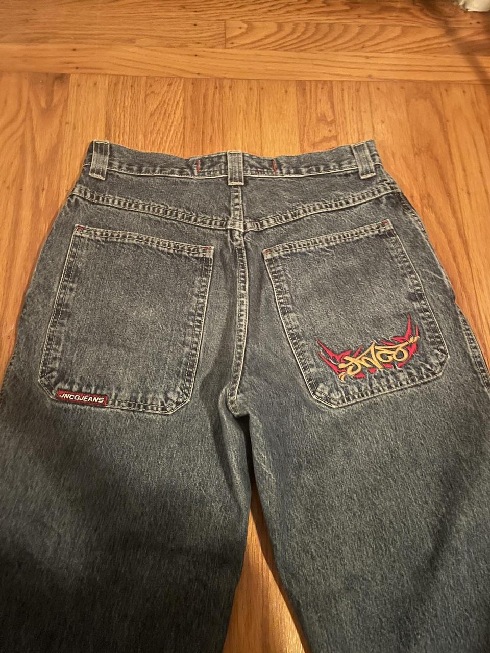 Cool vintage tribal JNCOS Jeans says 20 waist but... - Depop