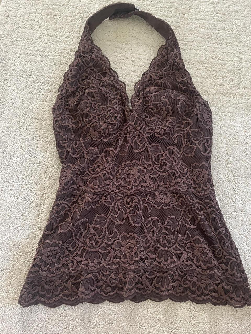 Cache Brown lace Y2K halter top - Depop