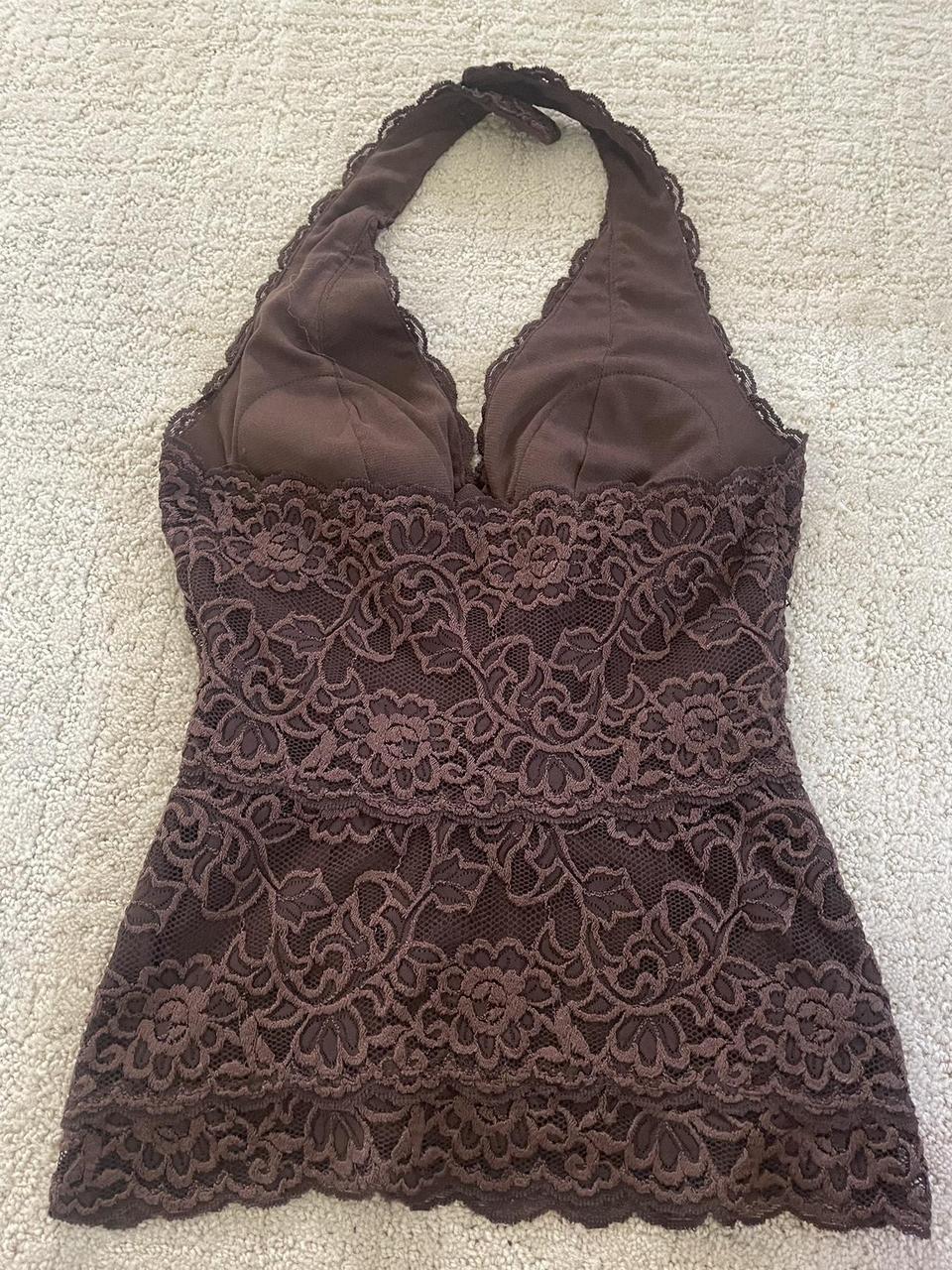 Cache Brown lace Y2K halter top - Depop