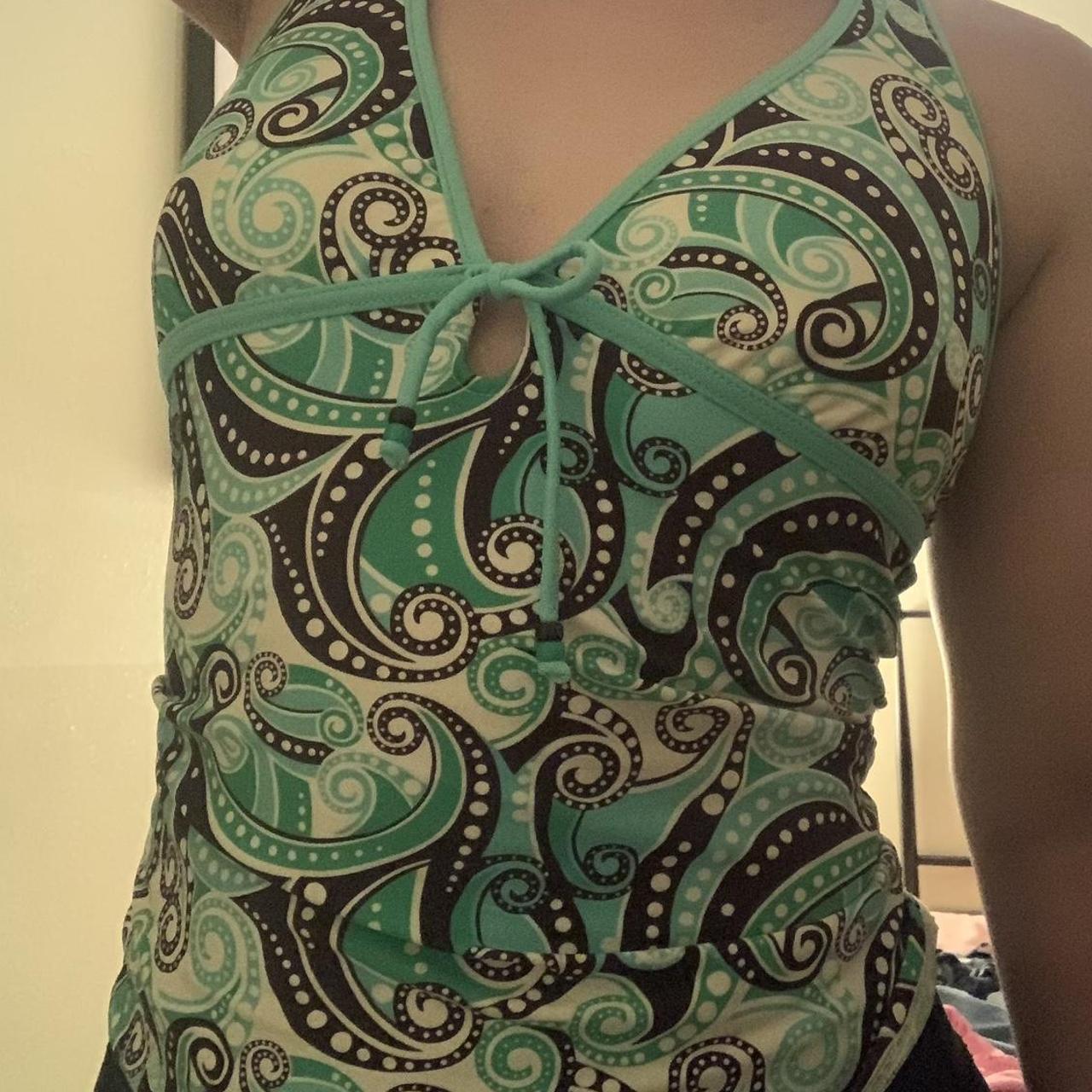 y2k tankini paisley print halter top swimsuit with... - Depop