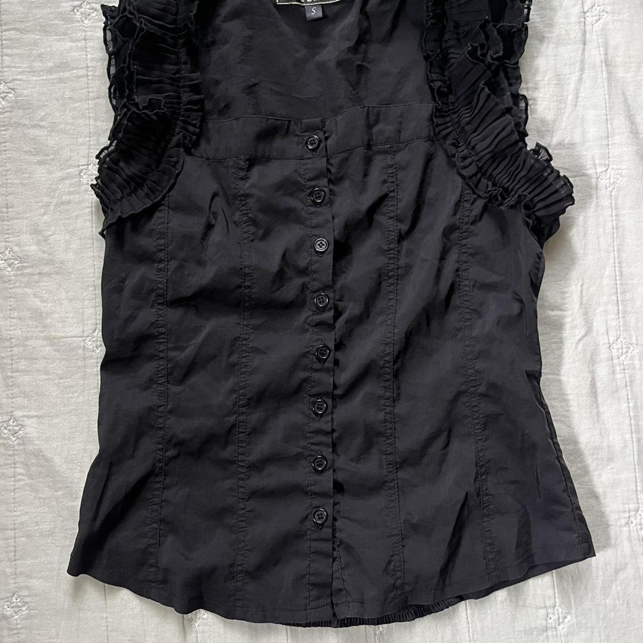 Love stitch black gothic button up blouse with... | Depop