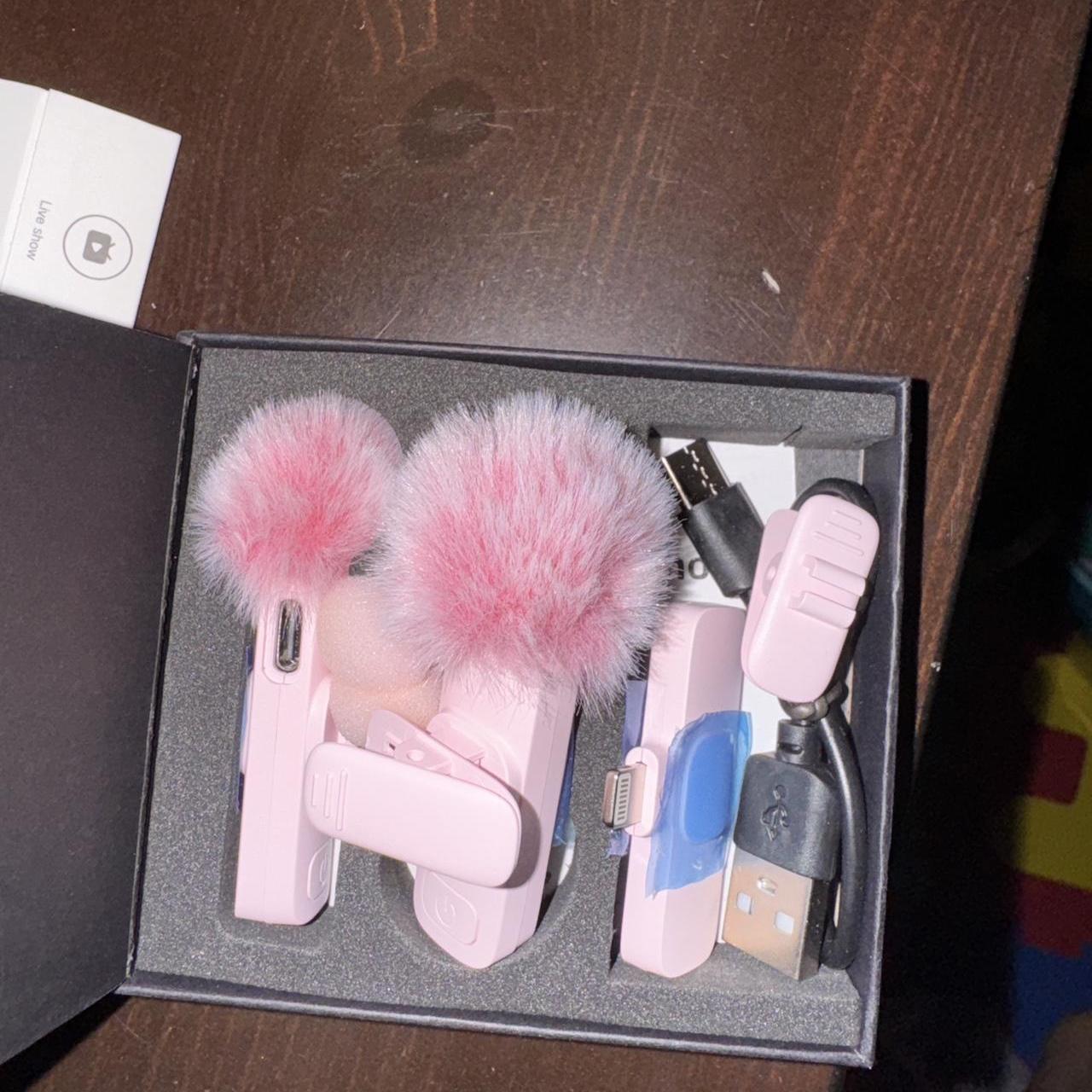 clip microphone with fuzzy pom poms #iphonemic... | Depop