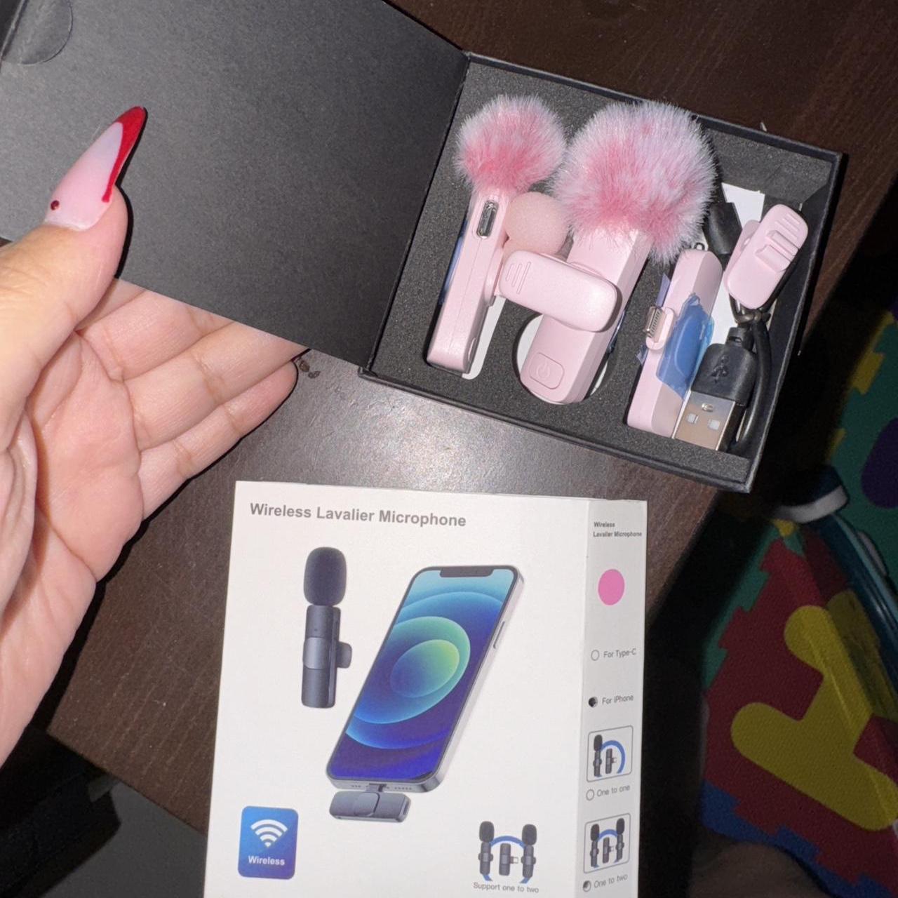 clip microphone with fuzzy pom poms #iphonemic... | Depop