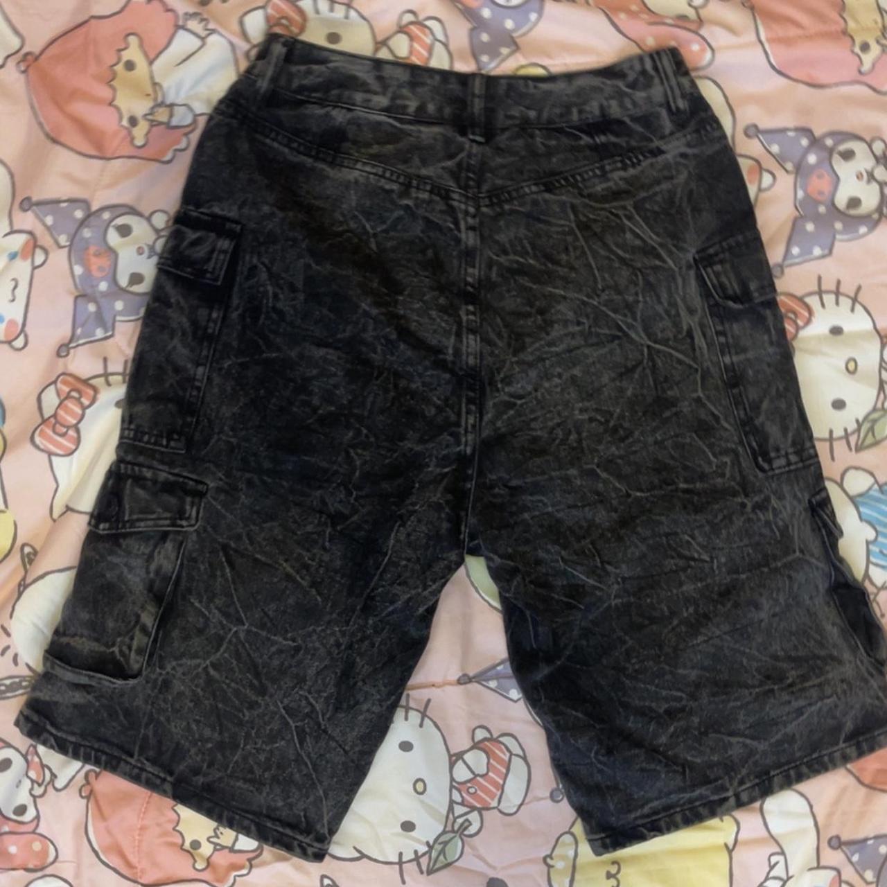 Black jorts with cool details on them #goth #skater... | Depop