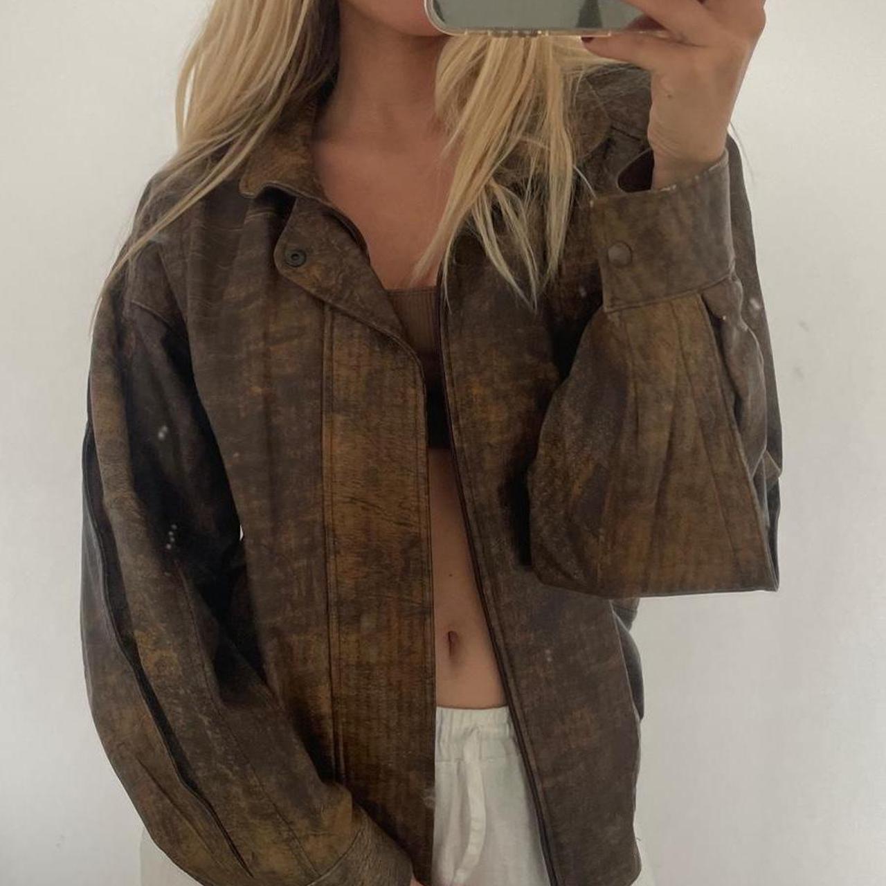 CRAZY BROWN VINTAGE ROGER DAVID LEATHER JACKET- Size... | Depop