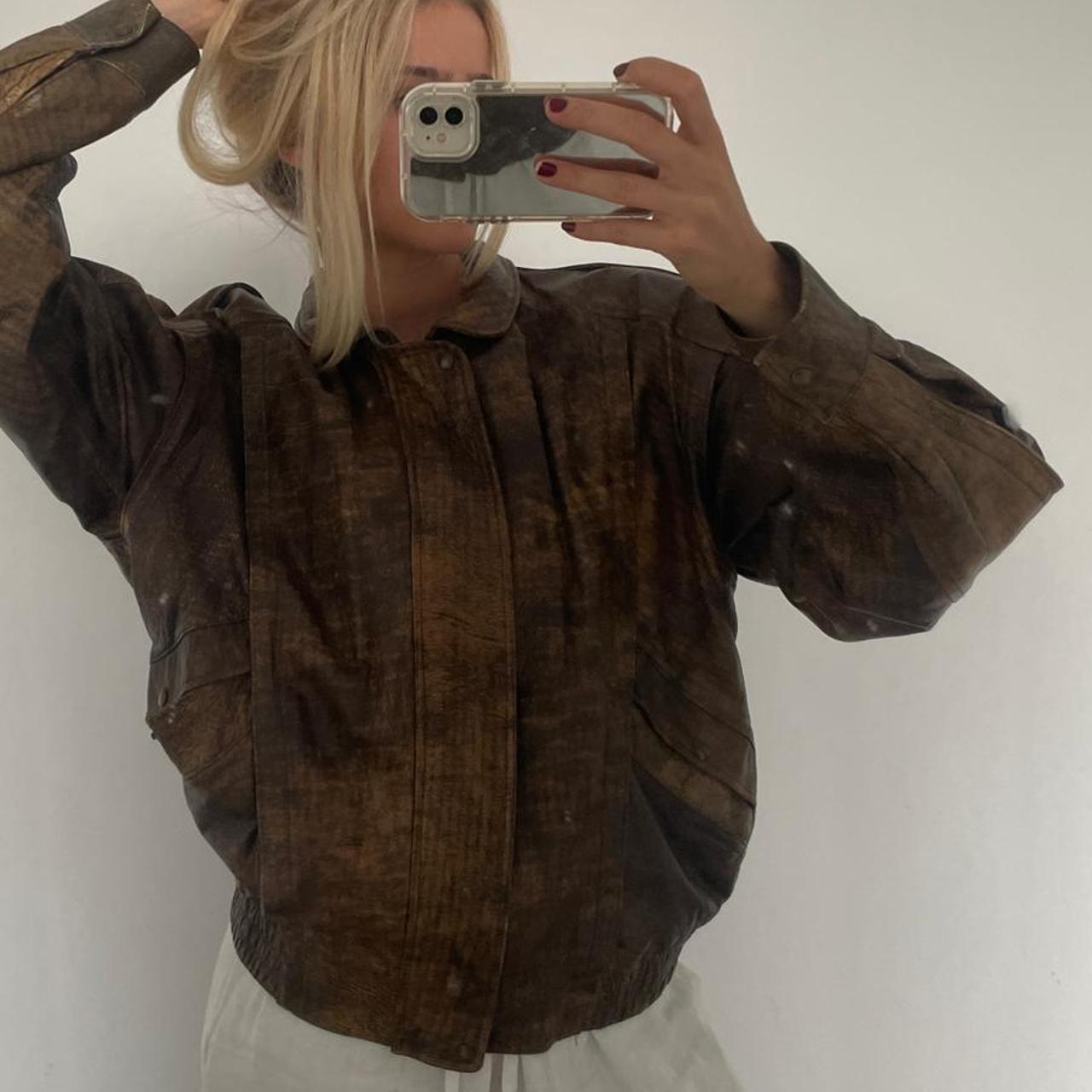 CRAZY BROWN VINTAGE ROGER DAVID LEATHER JACKET- Size... | Depop