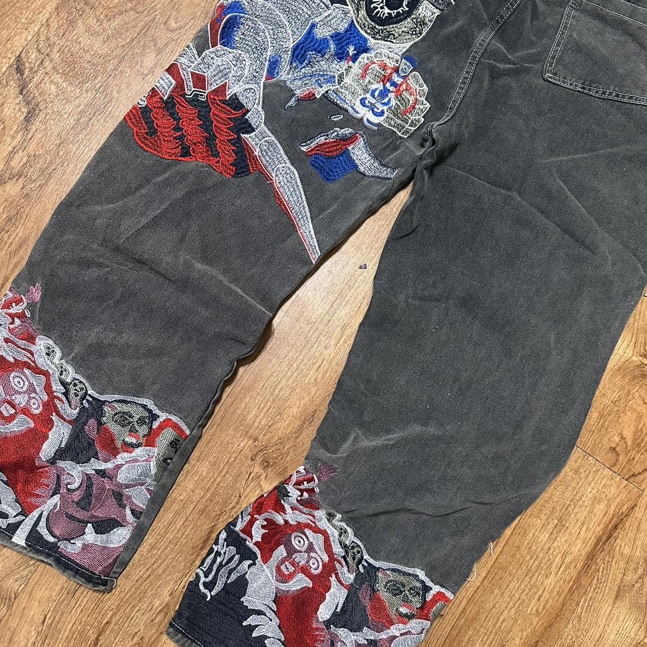 Loco Jeans with crazy embroidery SIZE 36x32 | Depop