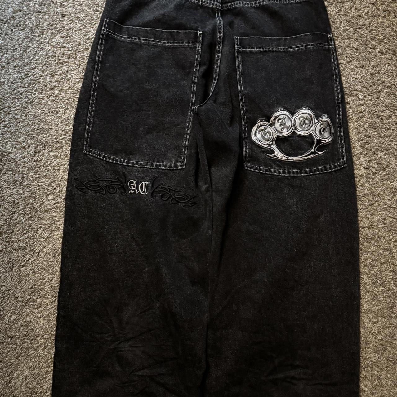 Black JNCO type wide leg y2k skater jeans with... | Depop