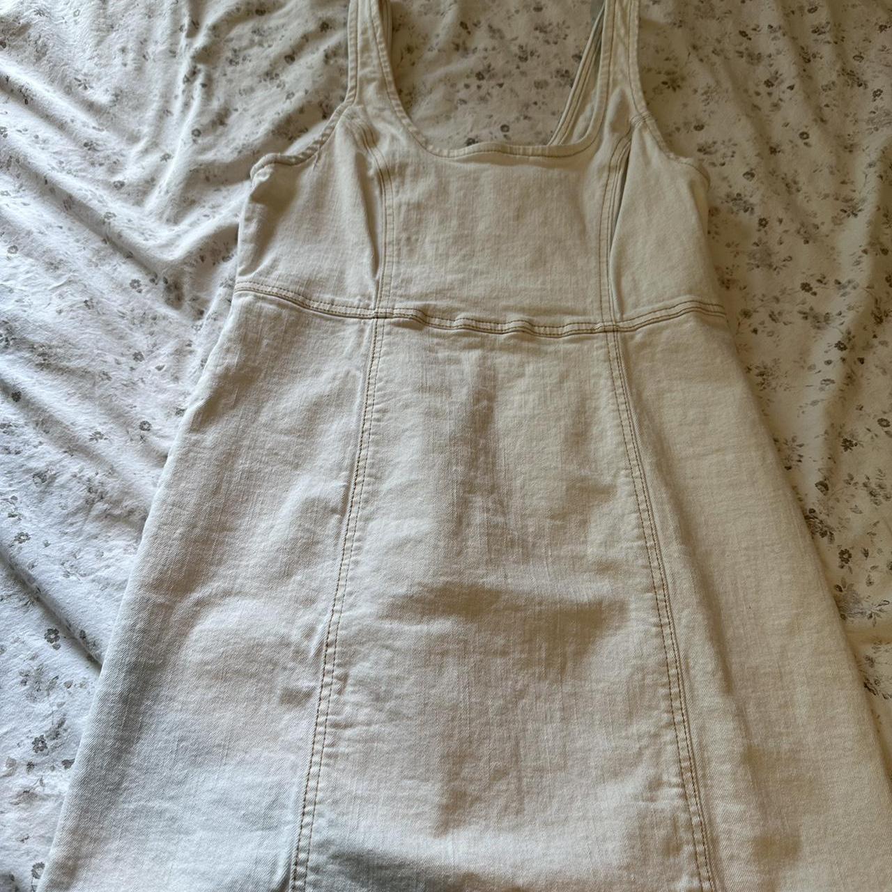 Cotton On cream denim dress Size Medium - Depop