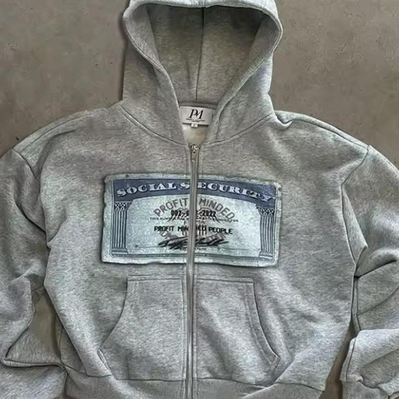 social security number ssn graphic print zip up... | Depop