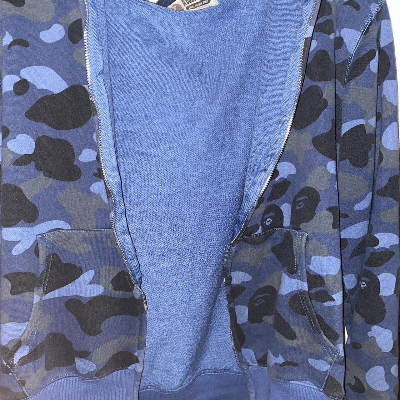 Blue bape hoodie -BROKEN ZIPPER -fits like a... - Depop