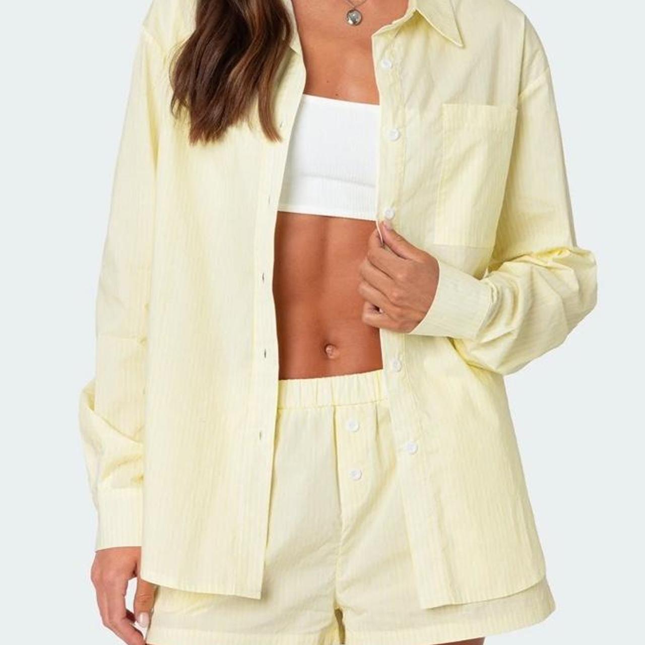 Edikted Yellow Stripes Shorts 🍋 brand new tag is... | Depop