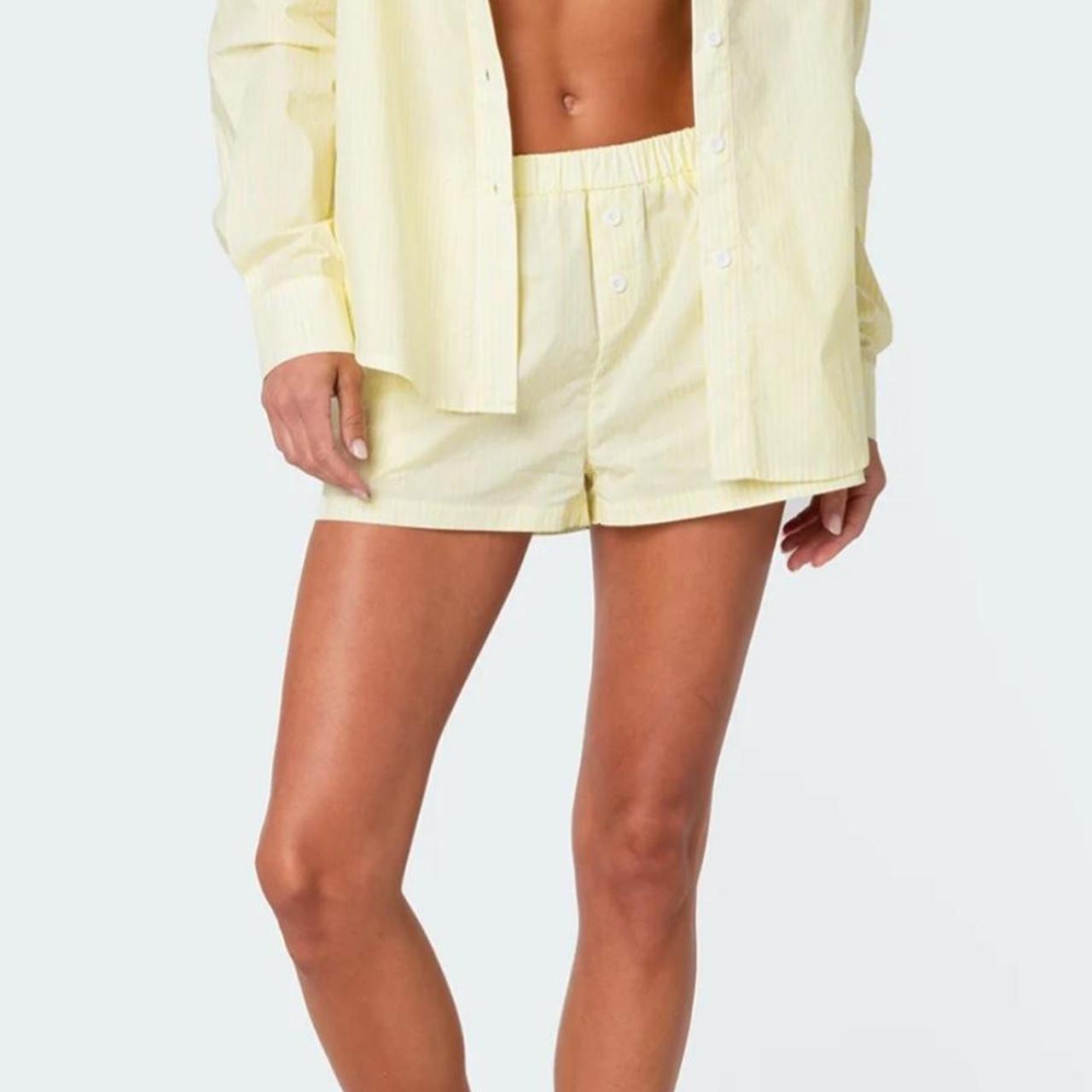 Edikted Yellow Stripes Shorts 🍋 brand new tag is... | Depop