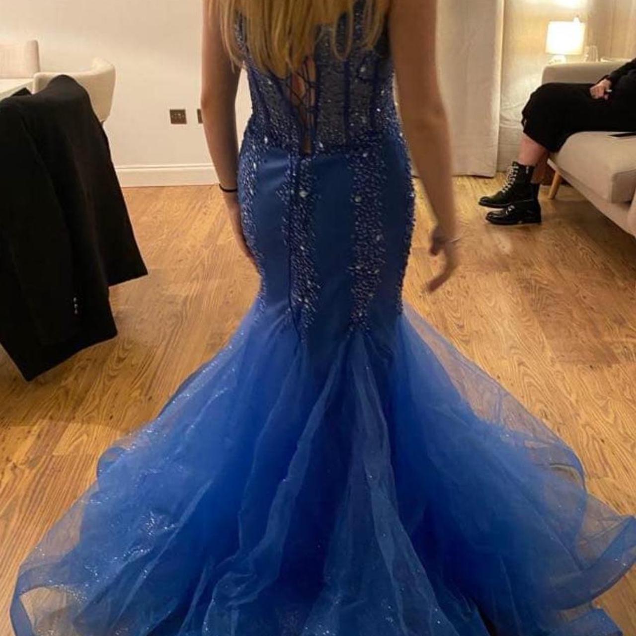 Royal blue maxi fishtail prom dress with corset... | Depop