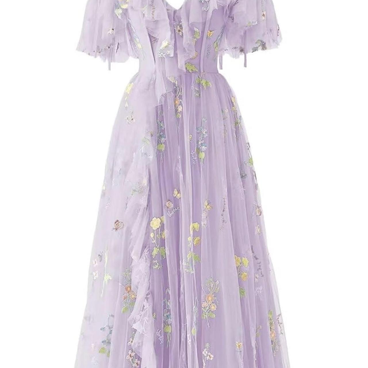 Beautiful purple floral bridesmaid dress. Gorgeous... - Depop